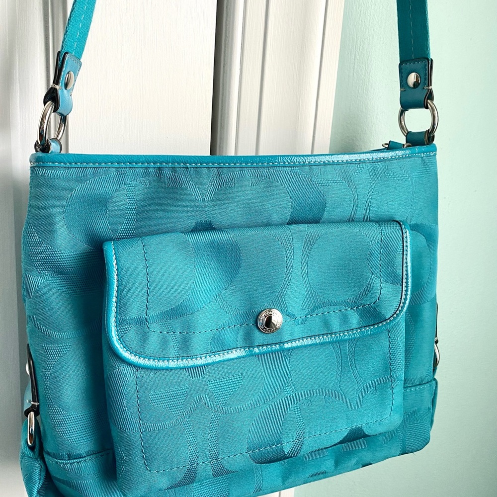 Coach Aqua Turquoise Signature Fabric Crossbody Bag W… - Gem